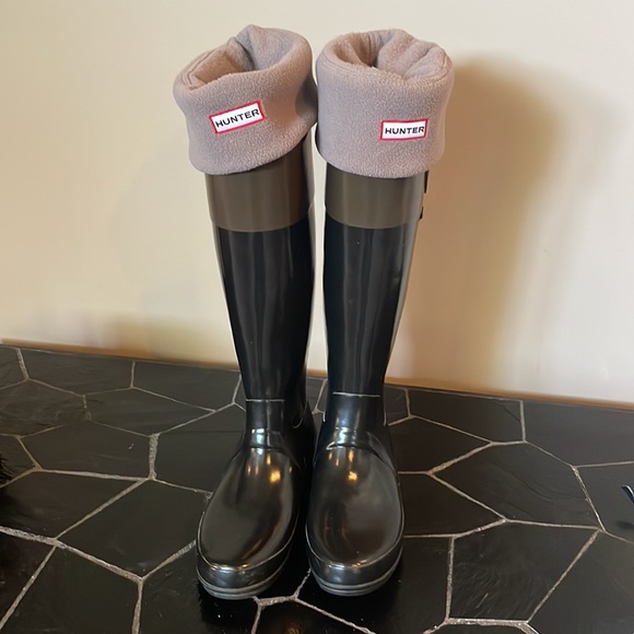 Hunter | Shoes | Hunter Regent Carlyle Rubber Boots With Gray Fleece ...